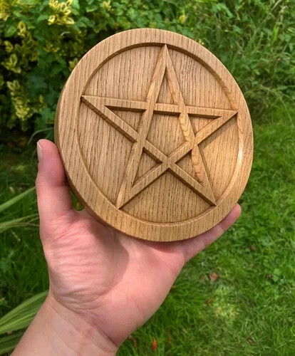 Wicca Ceremonial The Altar Pentacle - Carved in Solid Oak - Witchcraft ...