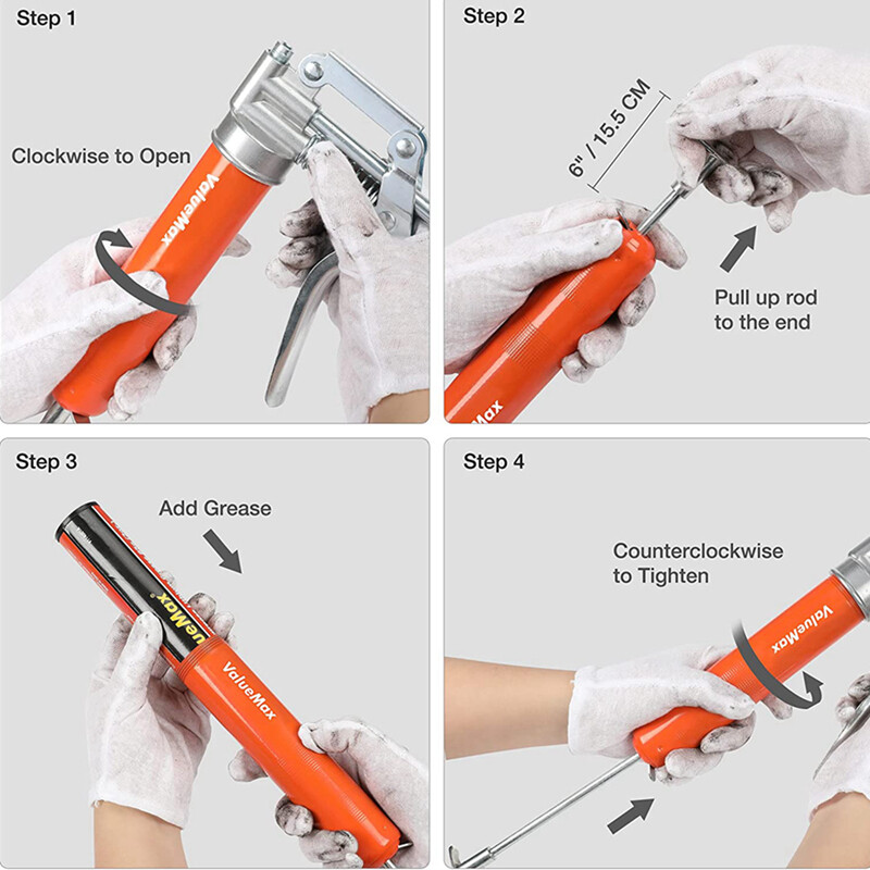 ValueMax Mini Grease Gun Kit 3OZ Grease 12'' Flexible Hose 5'' 3 ...