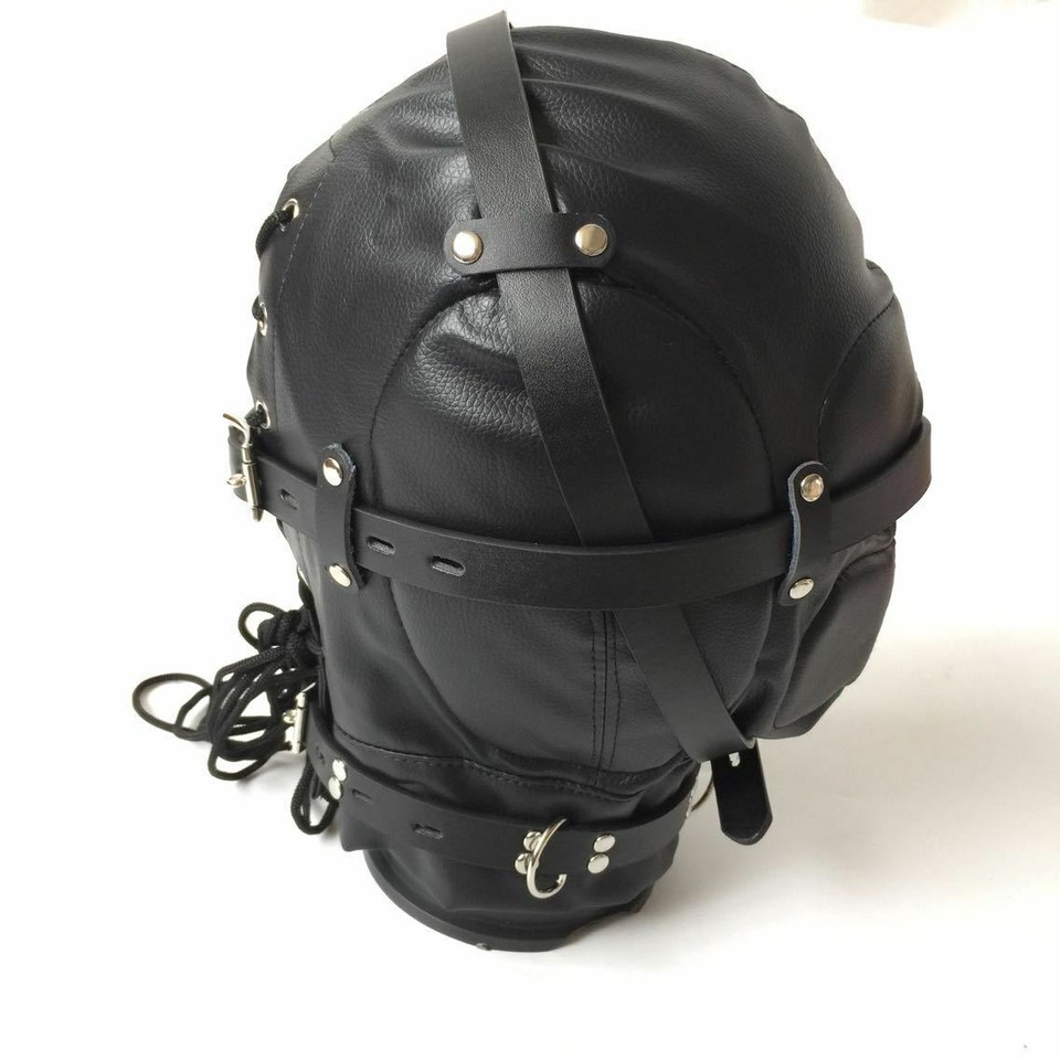 Lockable Leather Gimp Bandage Hood Sensory Deprivation Mask Mouth Gag ...