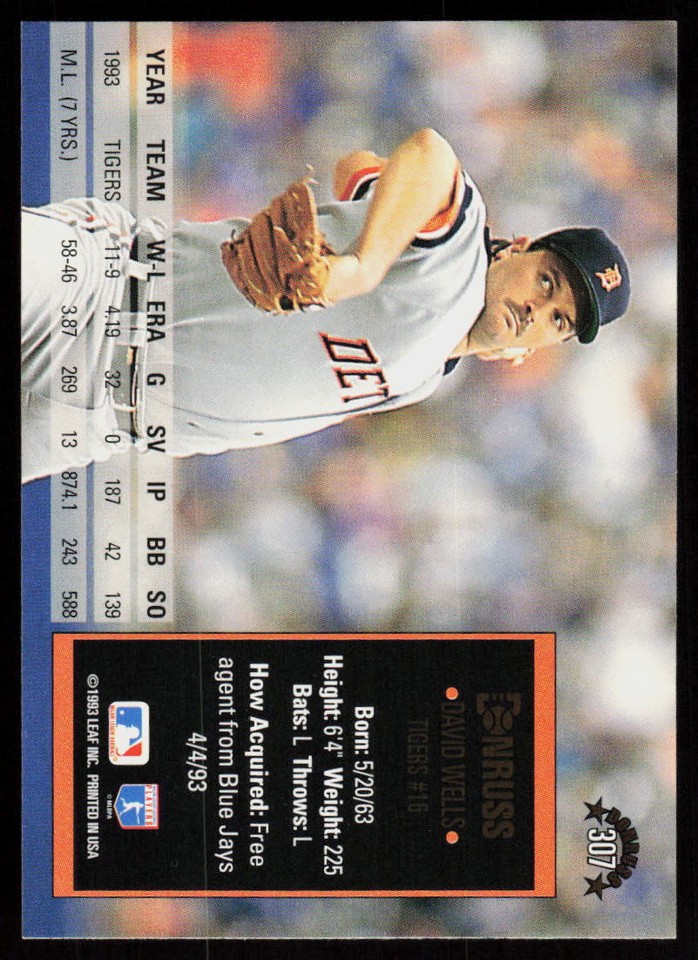 1994 Donruss David Wells #307 BASEBALL Detroit Tigers | eBay
