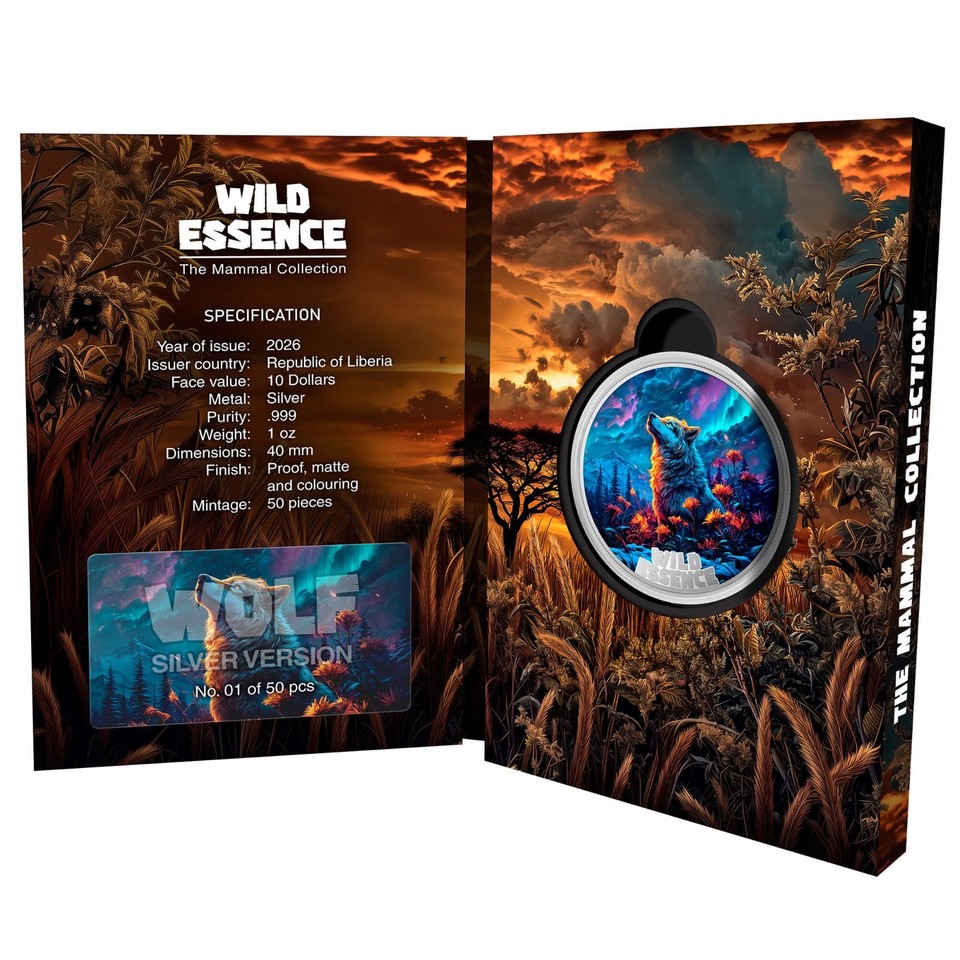 Liberia 2026 Wild Essence Mammal Lion Wolf Fox Lynx Tiger 5 x 1oz ...