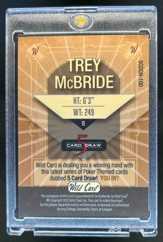 2022 Wild Card 5 Card Draw Trey McBride Rainbow Red Rookie Auto RC #2/2 ...