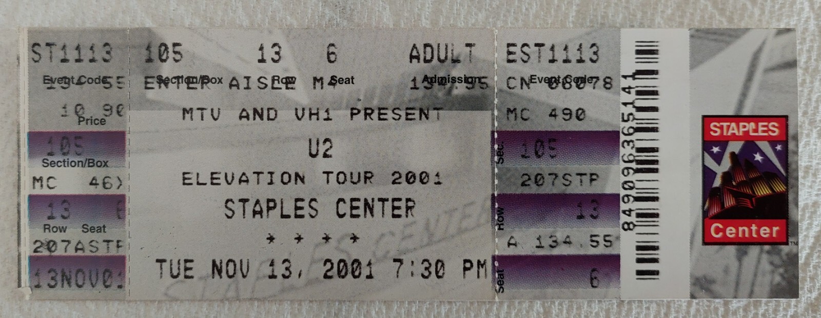 U2 concert ticket used Elevation tour 2001 staples center 11 13 2001 | eBay