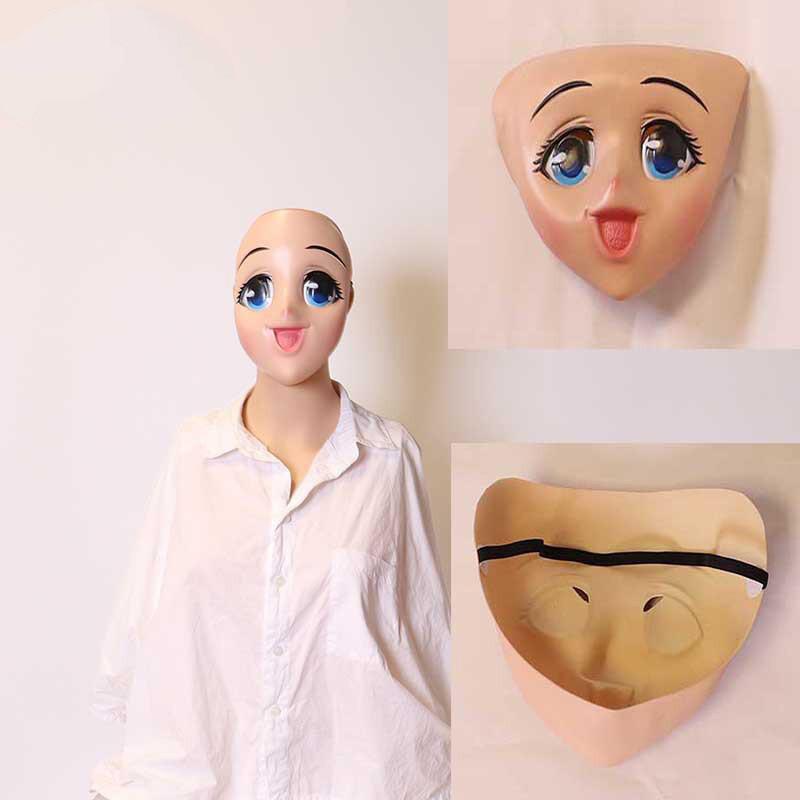Halloween Mask Latex Rubber Adult Anime Blue/Gold Eye Sexy Girl Cartoon ...