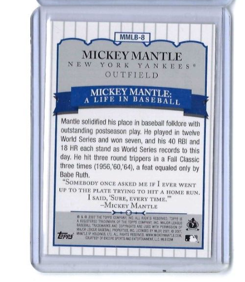 2007 Topps Update Mickey Mantle: A Life in Baseball Mickey Mantle #MMLB ...