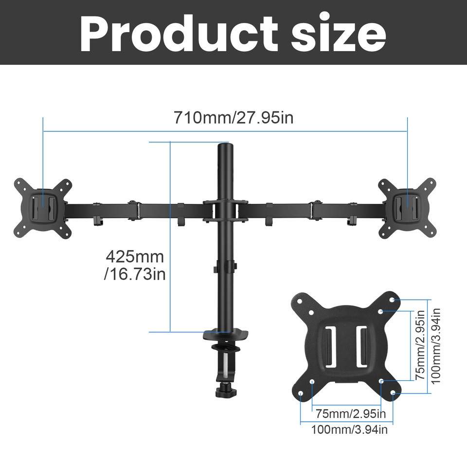 10-27'' Dual LCD Screen Monitor Desk TV Bracket Swivel Stand mount ...