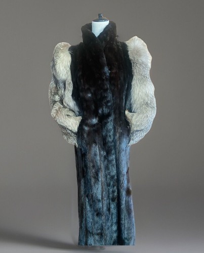 STUNNING GENUINE DARK RANCH MINK AND SILVER FOX FULL LENGTH FUR COAT ...