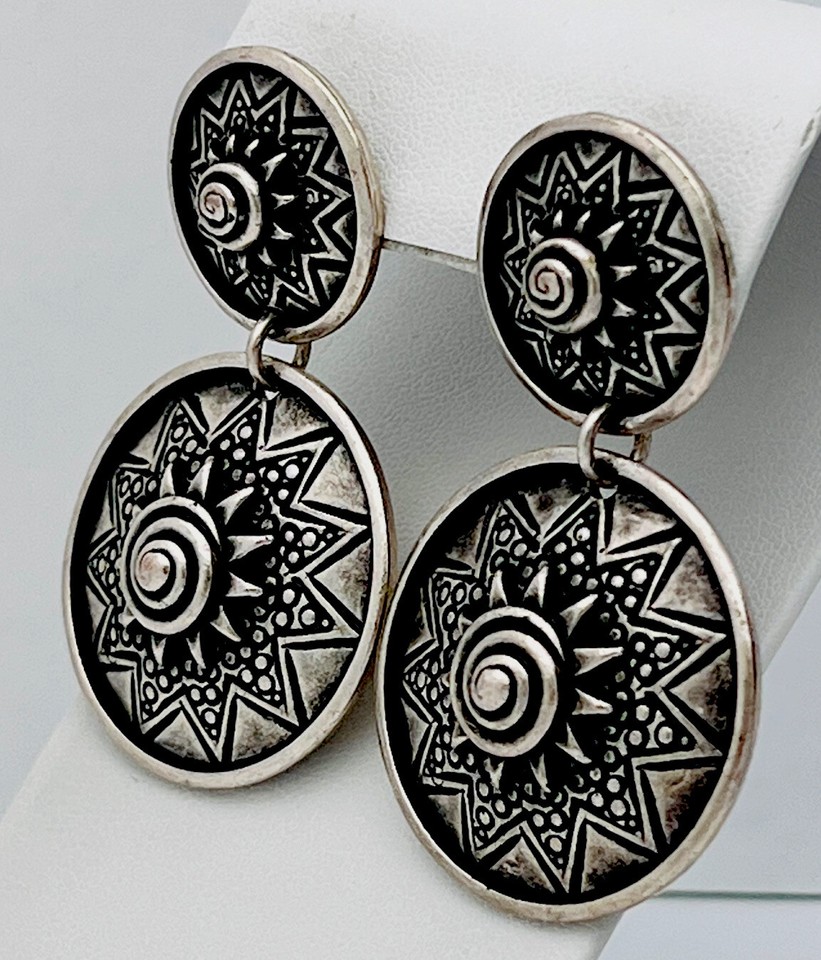 Vintage 1980-90s Pewter Finish Sun Shield Pierced Earrings | eBay