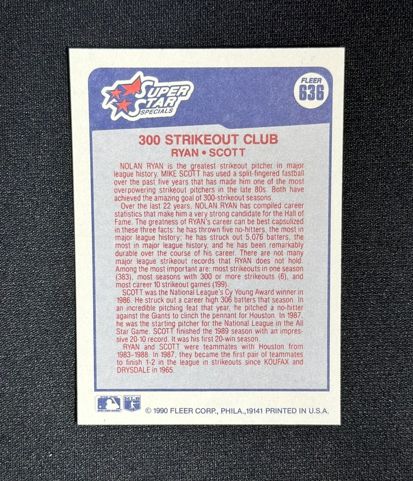 1990 Fleer Nolan Ryan - Mike Scott #636 Super Star Baseball Card Texas ...