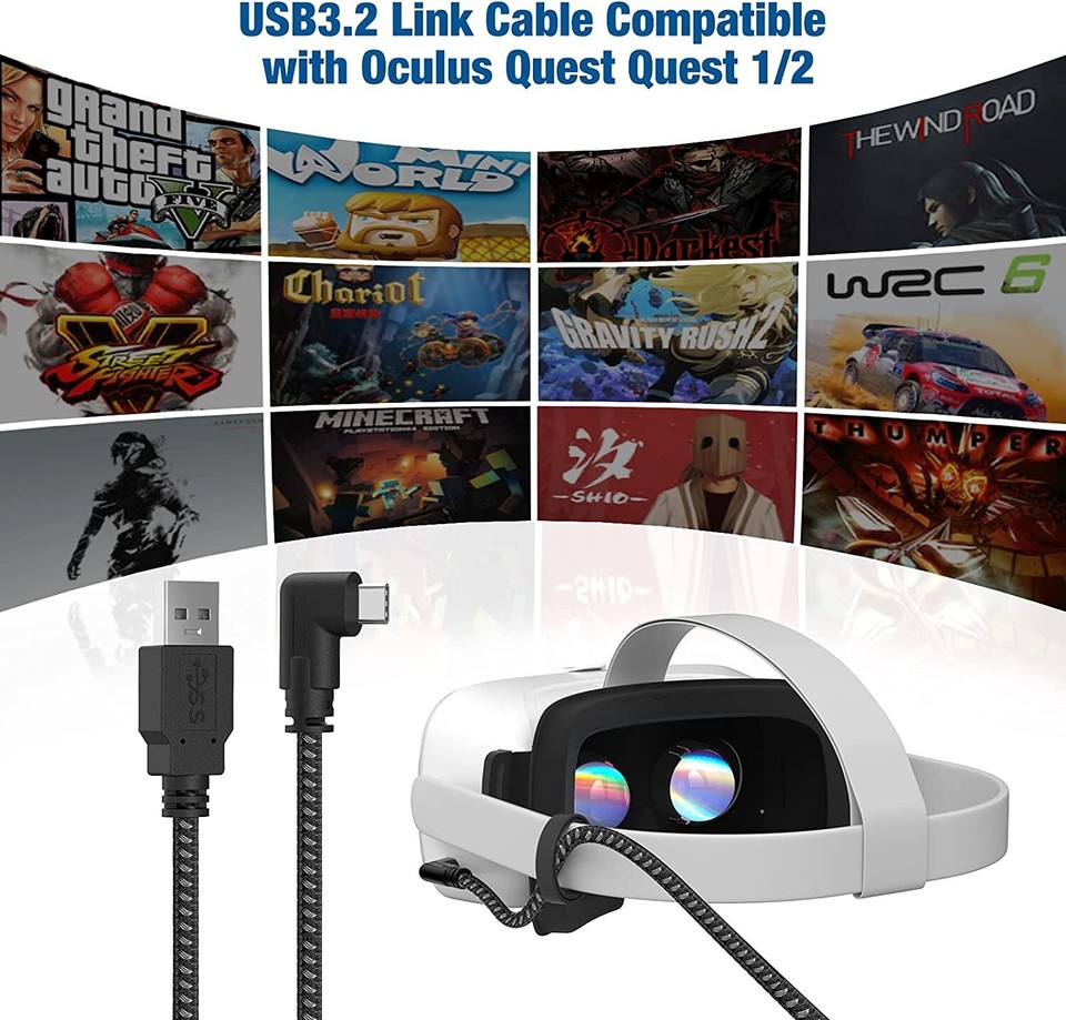 Link Cable 16FT Compatible for Oculus/Meta Quest 2/1, USB 3.2 Gen 1 ...