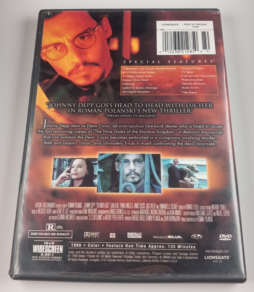 The Ninth Gate (DVD) 1999 Johnny Depp, Frank Langella, Lena Olin TESTED ...