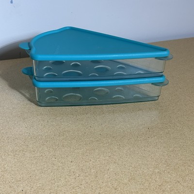 Tupperware Pizza Holder Blue Teal Container w/ Lid 4106A-3 Set of 2 | eBay