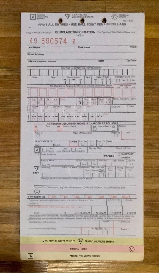 c.1980s NYPD NYC Police Summons Violation Book Tickets Codes Stop ...