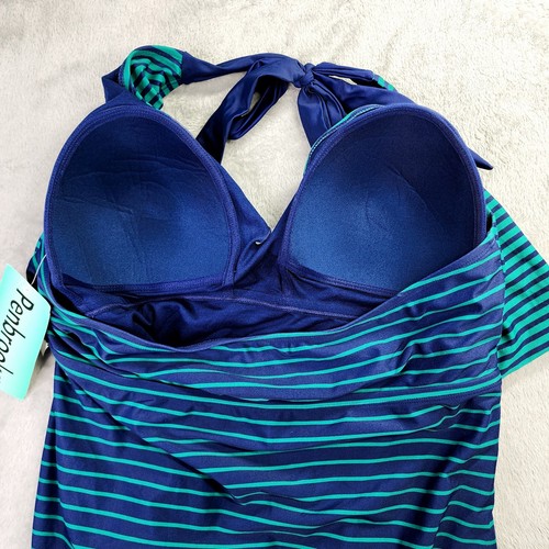 Penbrooke One Piece Swimsuit Womens Plus 3X Blue Stripe Halter ...