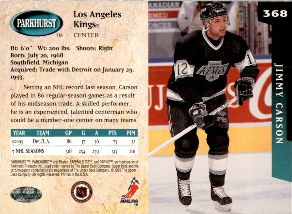 1993-94 PARKHURST JIMMY CARSON LOS ANGELES KINGS #368 | eBay