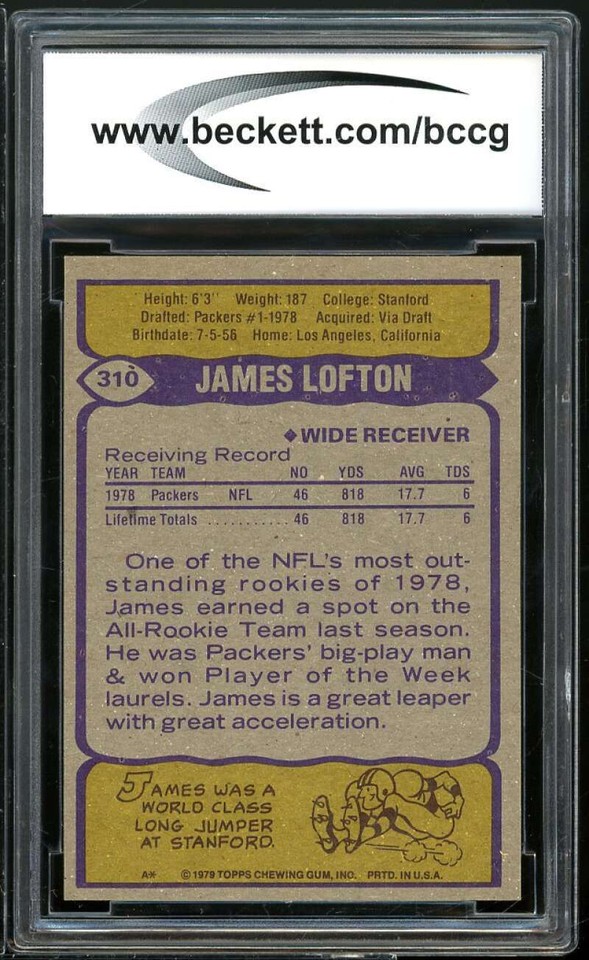 1979 Topps #310 James Lofton Rookie Card BGS BCCG 10 Mint+ | eBay