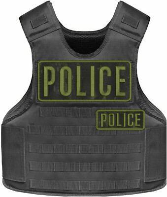 POLICE 2 EMBROIDERY PATCH 4X10 AND 2X5 HOOK ON BACK OD GREEN ON BLK ...