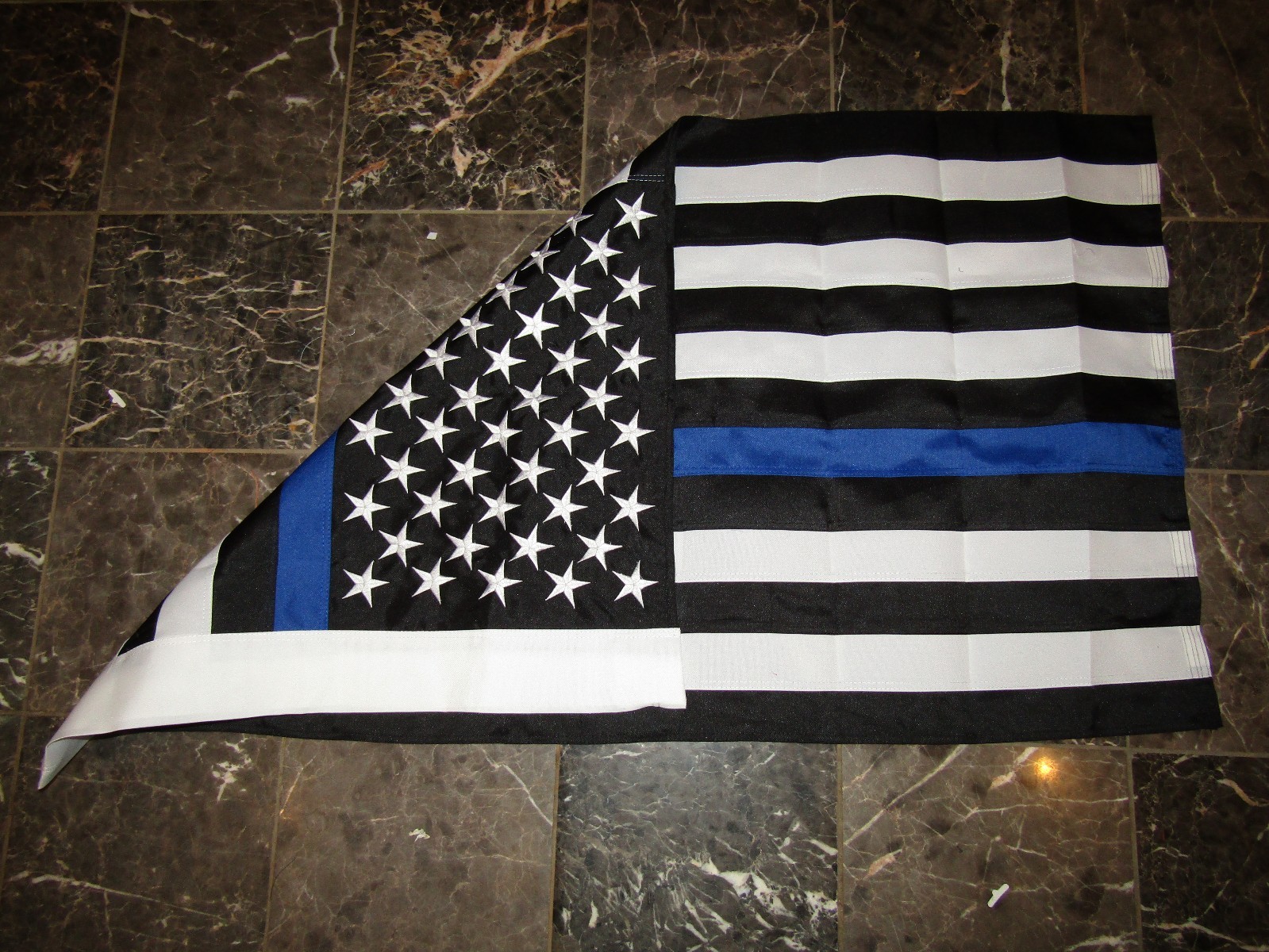 2.5x 4ft Embroidered USA Police Thin Blue Line 600D Nylon Flag 2.5' x 4 ...