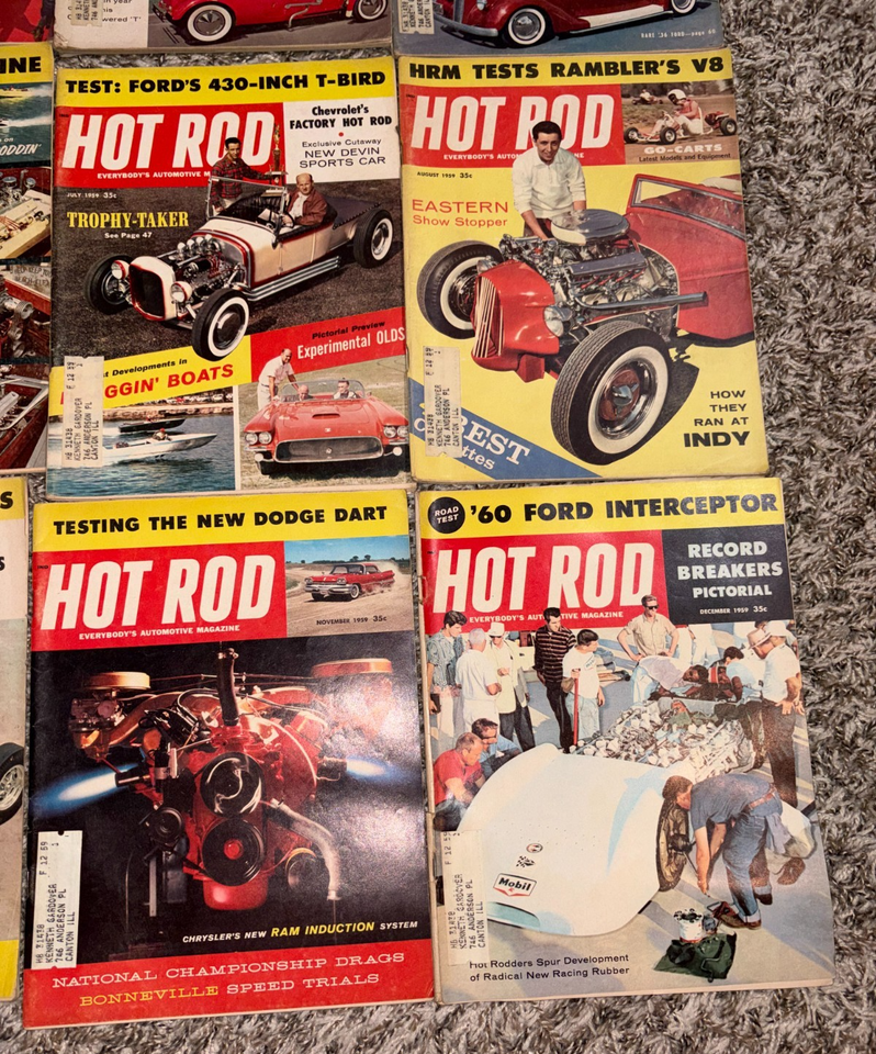 Lot of (12) Vintage Hot Rod Magazines January 1959 - December 1959 Good ...