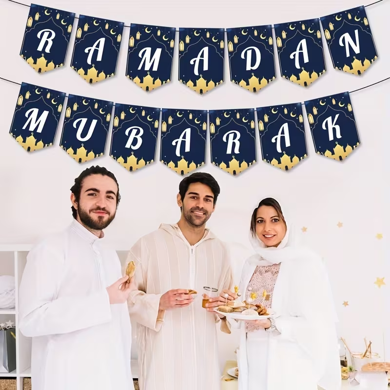 Ramadan Kareem Decor Gold Moon Star Hanging Banner Garland Party | eBay UK