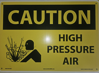 "CAUTION HIGH PRESSURE AIR" 10"H x 14"W Aluminum Sign Black/Yellow FREE ...