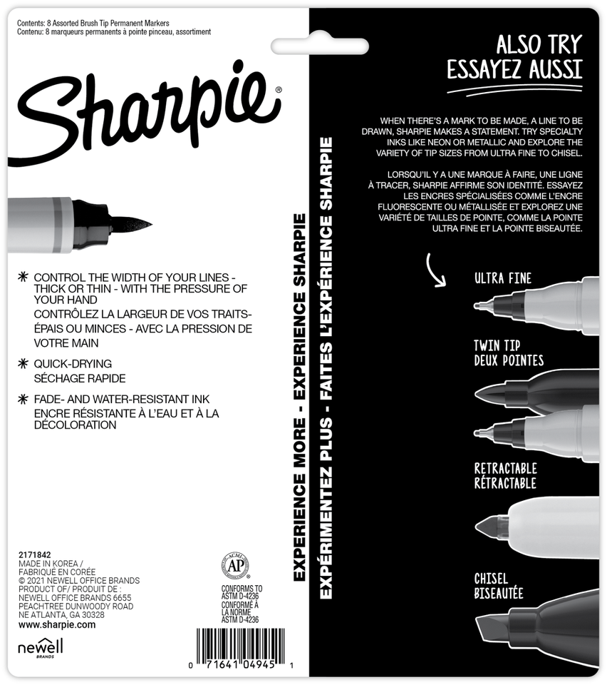 Sharpie 8 Assorted Brush Tip Permanent Markers 1810703 New In Pack | eBay
