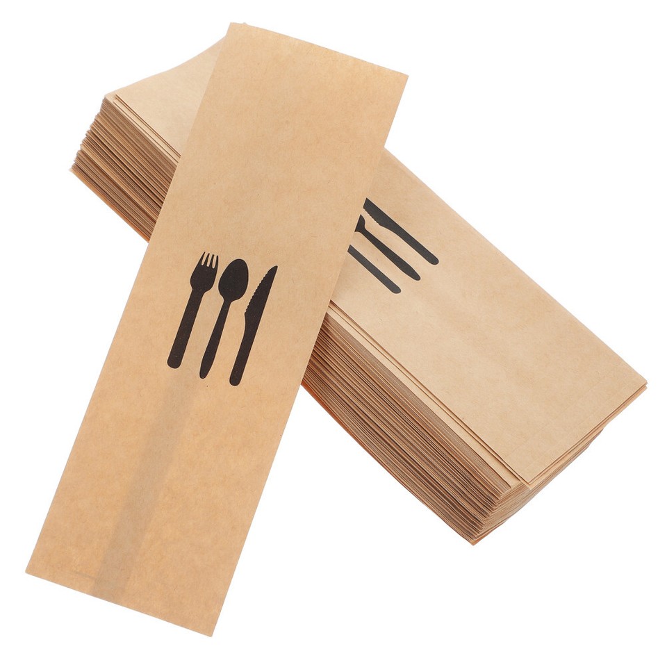 100pcs Kraft Paper Cutlery Holder Paper Silverware Holder Utensil ...