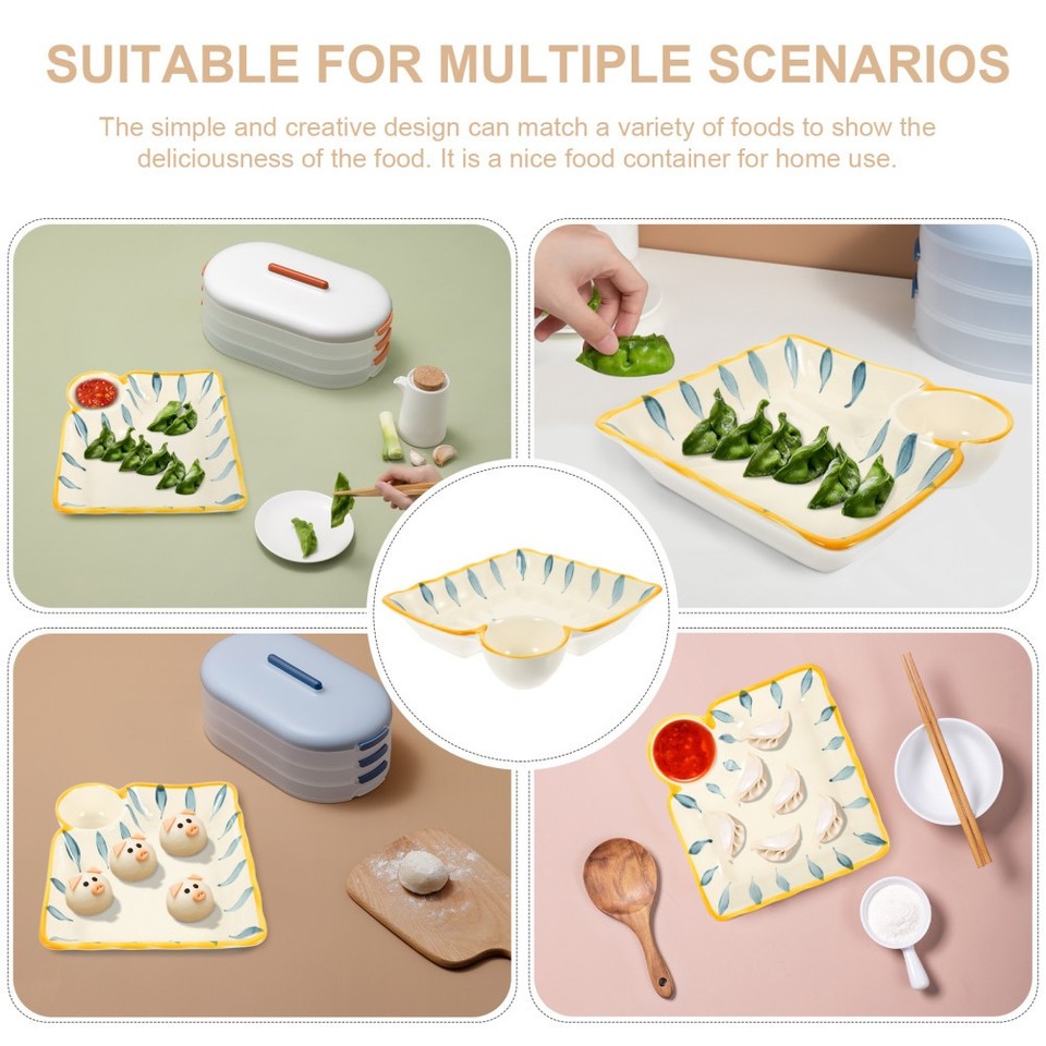 Dumpling Serving Plate Sushi Plates Dinner with Dipping Part Ceramic ...