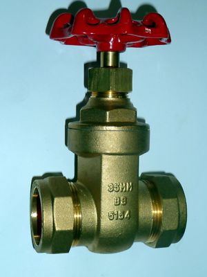 35mm Brass Compression Gate Valve - Copper x Copper, Red Wheel Handle ...