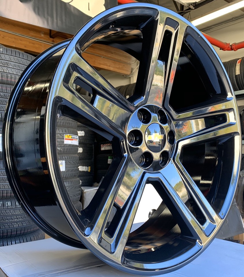 26” BLACK Wheels With TIRES fits CHEVY Silverado Tahoe GMC Sierra Yukon ...