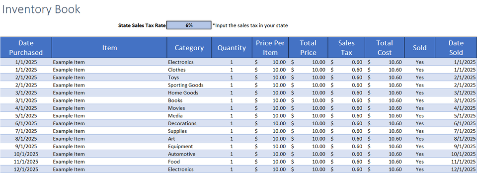 eBay Reseller Bookkeeping Spreadsheet Profit Expense & Inventory ...