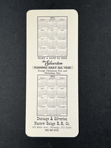 Durango & Silverton Narrow Gauge - 1984-85 Calendar and Schedule - Vtg ...