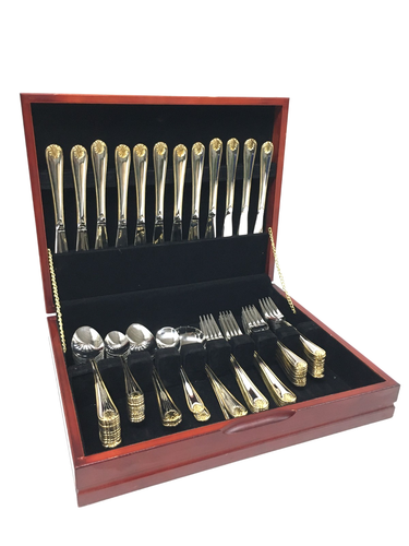 Vintage Cambridge Gold Trimmed Stainless China Flatware set of 79 | eBay