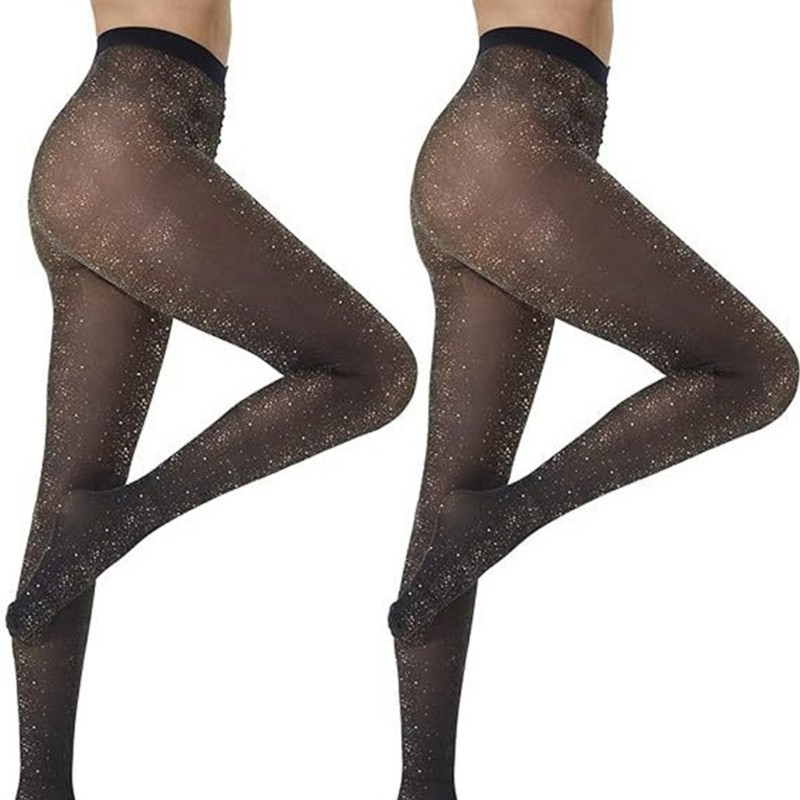 Womens Sheer Shimmering Legwear Reinforced Toe Metallic Tights Office ...