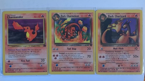 Vintage Rare Dark Charizard, Dark Charmeleon, Charmander Pokémon Cards ...