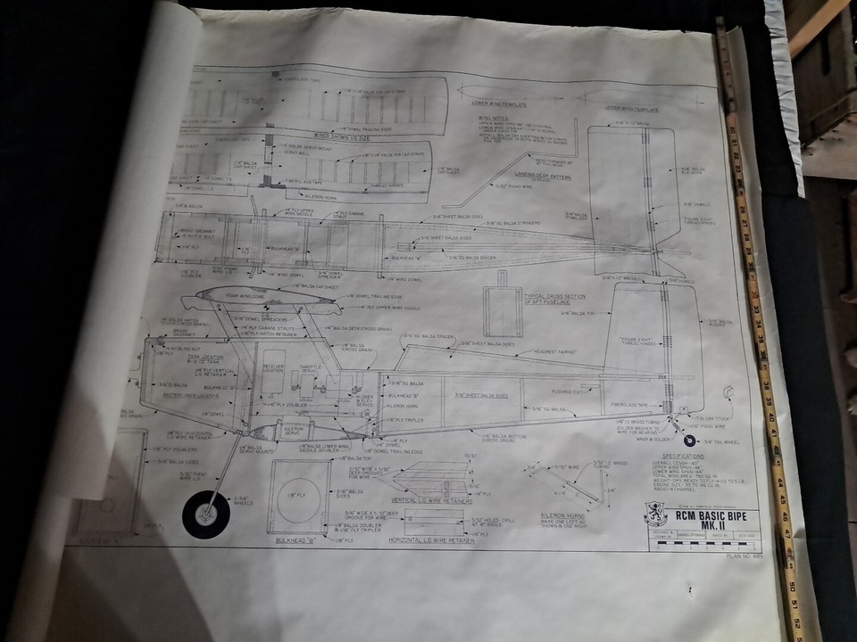 Model Airplane Large Printed Plan RC Scale Plane Drawing Rcm Basic ...