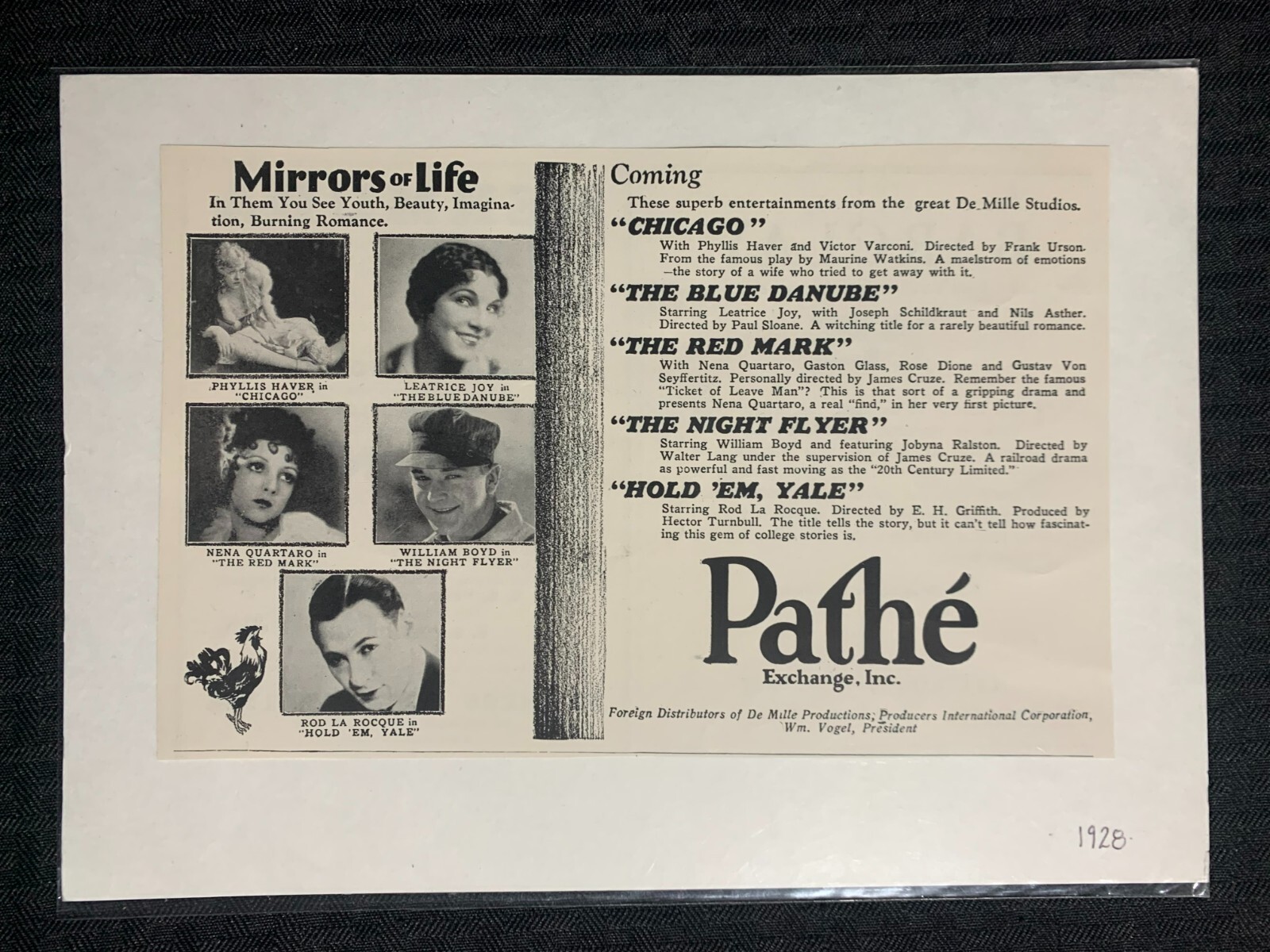 1928 PATHE FILMS 9x6" Print Ad FN 6.0 Mirrors of Life / William Boyd | eBay