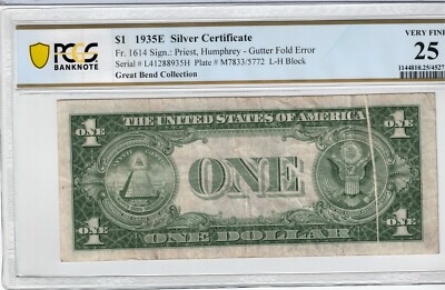 1935E $1 SILVER CERTIFICATE ERROR NOTE - L41288935H - PCGS-25 GUTTER ...