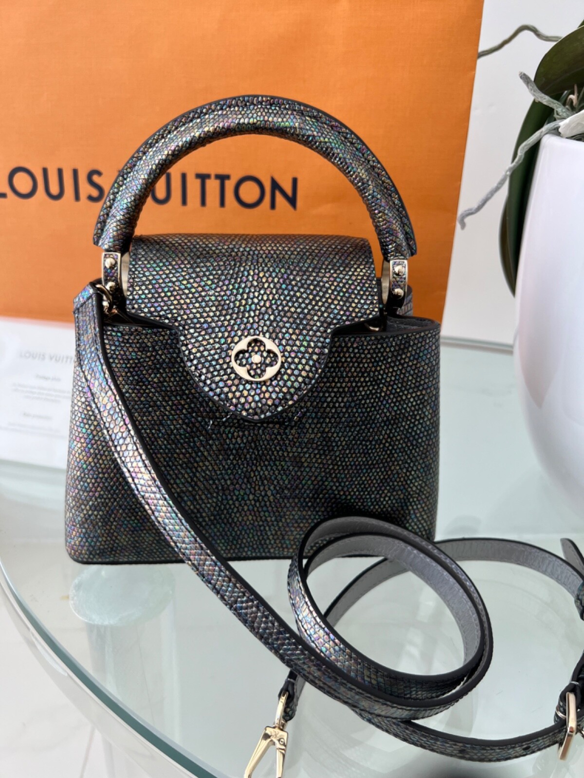 Louis Vuitton limited edition metallic lizard capucines crossbody ...