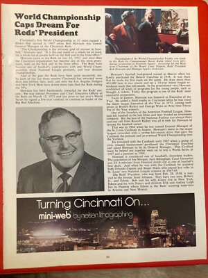 BOB HOWSAM 1976 Cincinnati Reds Yearbook Page General Manager Big Red ...