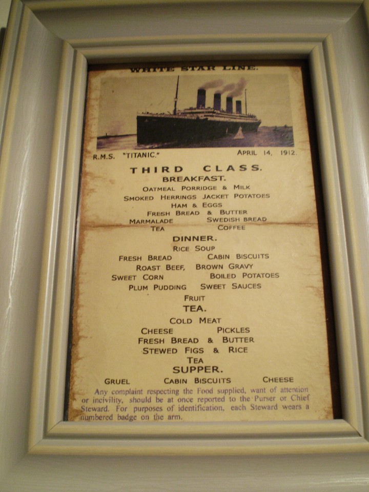 RMS Titanic Replica 3rd class Menu in Frame. White Star Line 1912 | eBay