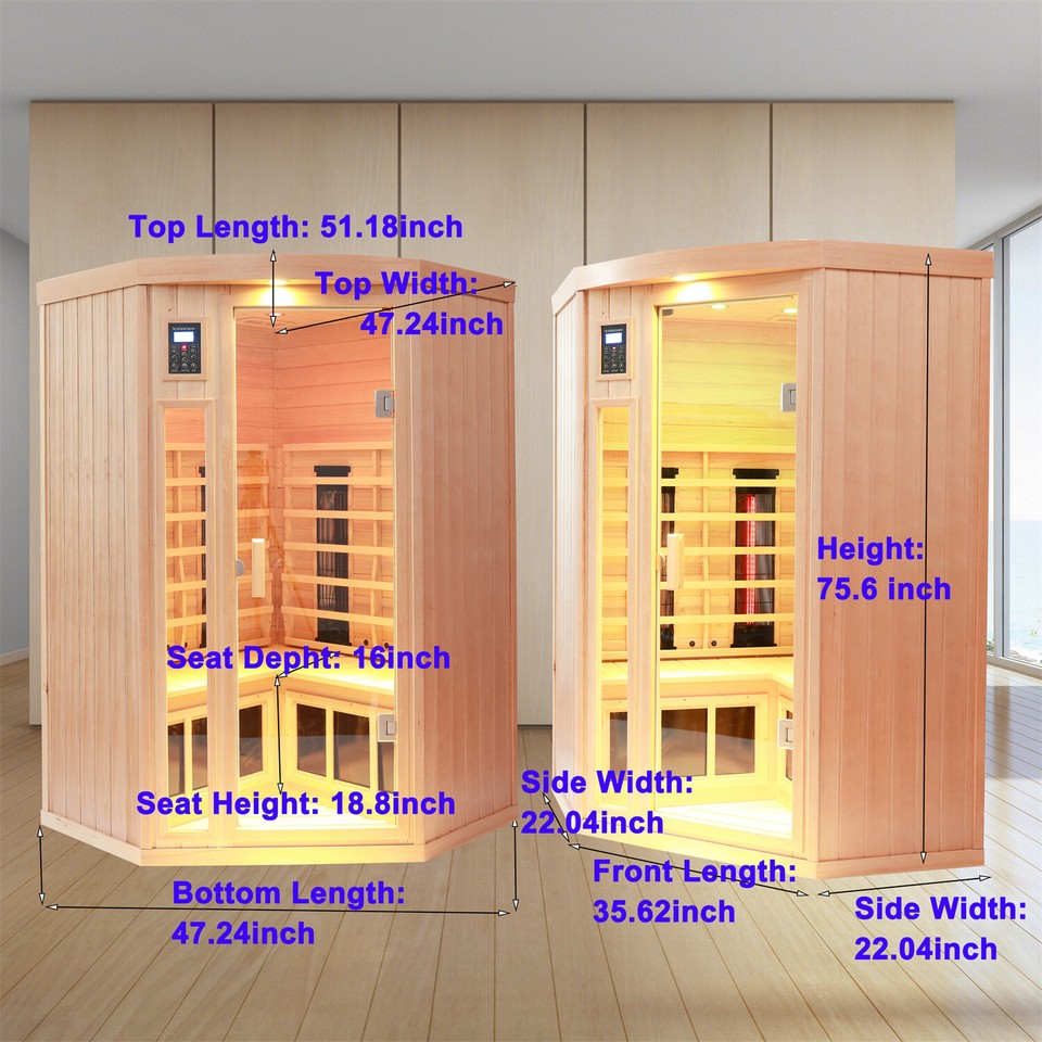 L Shape Far Infrared Sauna Indoor Hemlock Saunas for 2-3Persons Home ...