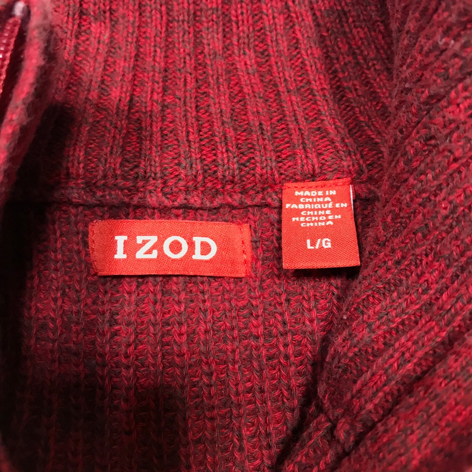 Izod Red Cable Knit 1/4 Zip Mock Neck Long Sleeve Pullover Sweater Mens ...
