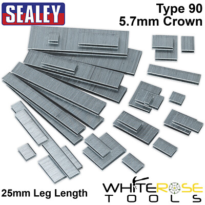 Sealey Type 90 Staples 18 Gauge SWG 5000 Pack 25mm Length 5.7mm Crown ...