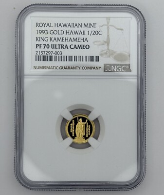 1993 Hawaii 1/20 Oz Gold Proof Crown Coin • PF70 POP 8 • Royal Hawaiian ...