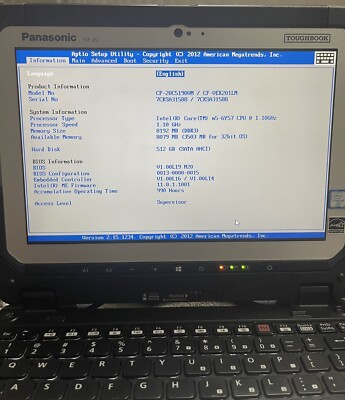 Panasonic CF-20 Toughbook m5-6Y57 8GB 512 M.2 Touch 4G Biometric Dual ...