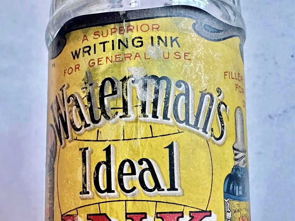 1916 Antique Waterman Vintage Ink Bottle Labeled 1/2 PINT Old Writing ...
