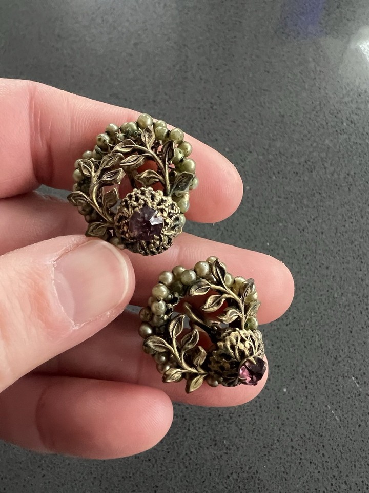 Antique Victorian Revival Screw-Back Earrings Lot-Floral Cluster ...