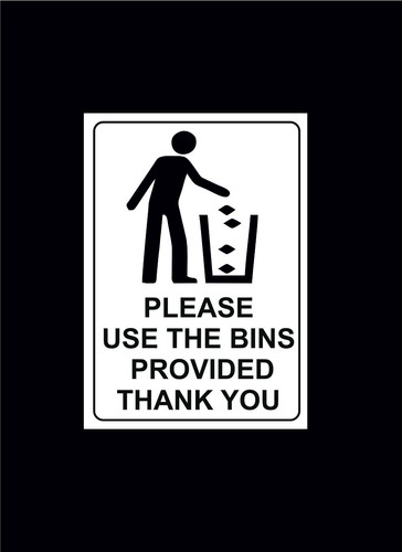 PLEASE USE THE BINS PROVIDED THANK YOU sign or sticker size choice park ...