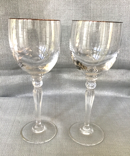 SET OF 2 WATERFORD CARLETON GOLD Rimmed CRYSTAL WINE GOBLETS GLASSES ...